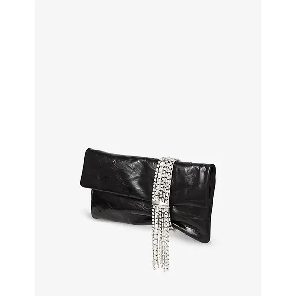 JIMMY CHOO Zandra Crystal-embellished Metallic-leather Clutch Bag - Black/silver