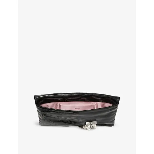 JIMMY CHOO Zandra Crystal-embellished Metallic-leather Clutch Bag - Black/silver