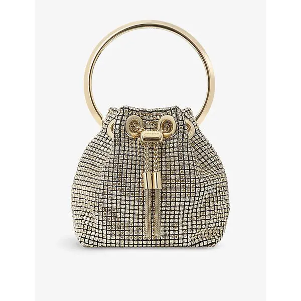 JIMMY CHOO Bon Bon Micro Crystal-embellished Mesh Top-handle Bag - Champagne/light Gold