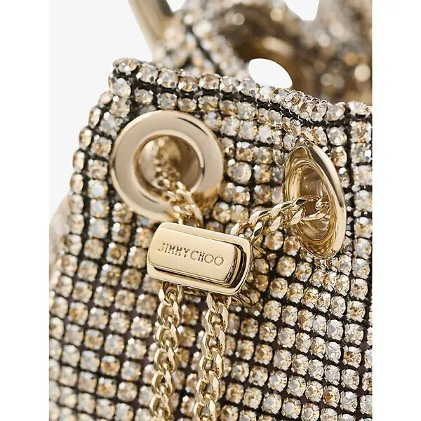 JIMMY CHOO Bon Bon Micro Crystal-embellished Mesh Top-handle Bag - Champagne/light Gold