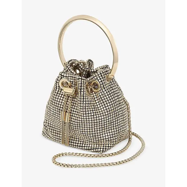 JIMMY CHOO Bon Bon Micro Crystal-embellished Mesh Top-handle Bag - Champagne/light Gold