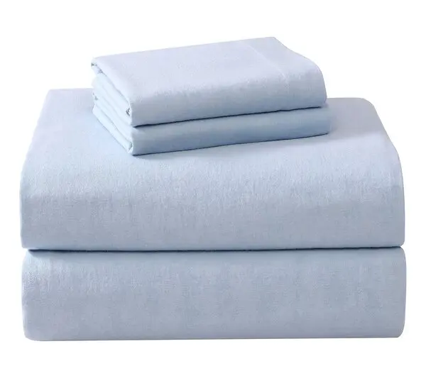 Laura Ashley Solid Blue Full Flannel Sheet Set - One-color