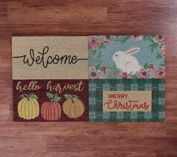 HOME REFLECTIONS As Is Set 4 Holiday Doormats W/ Rubber Base