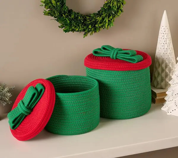 KRINGLE EXPRESS As Is Set Of 2 Present Rope Storage Baskets - One-color