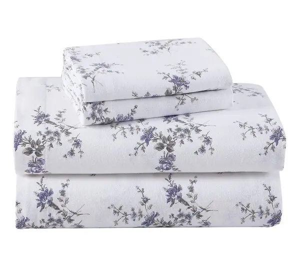 Laura Ashley Jessika Purple Twin Flannel Sheet Et - One-color
