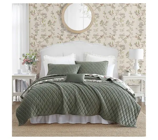Laura Ashley Diamond Stitch Dark-green Twin Qui Lt Sham Set - One-color