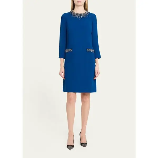 Rickie Freeman For Teri Jon Rhinestone-trim Crepe A-line Dress