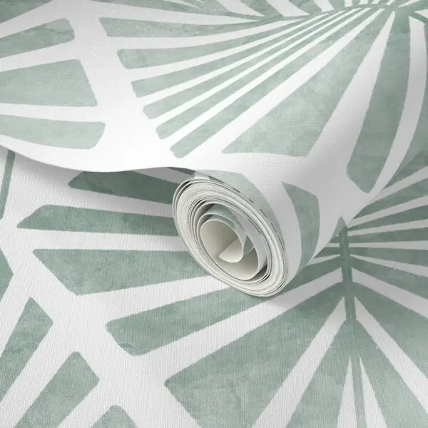 Spoonflower Green White Palm Diamond Modern Custom Removable Wallpaper - Green,white,gray