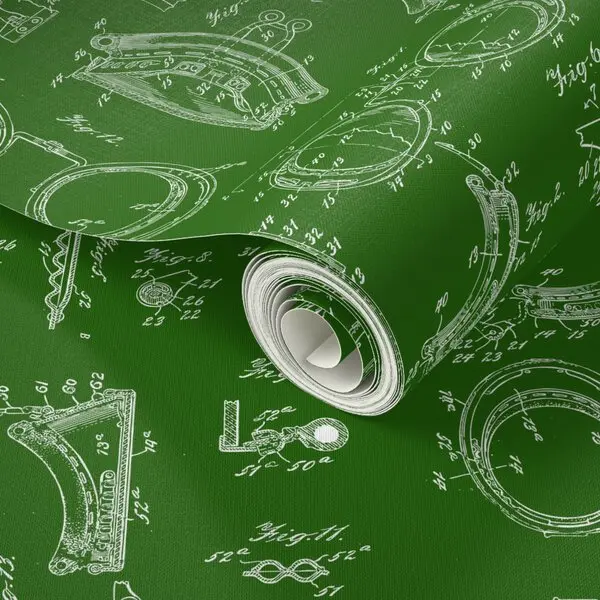 Spoonflower Steampunk Inventor Chalkboard Custom Removable Wallpaper - Green