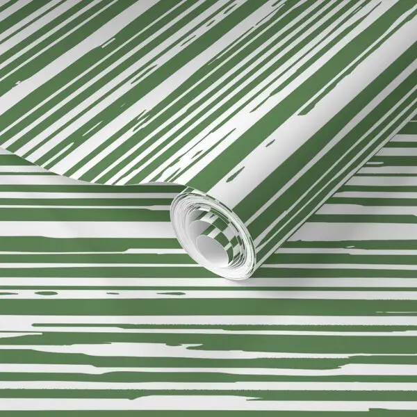 Spoonflower Striped Texture Green And White Horizontal Stripes Custom Removable Wallpaper - Green,mint