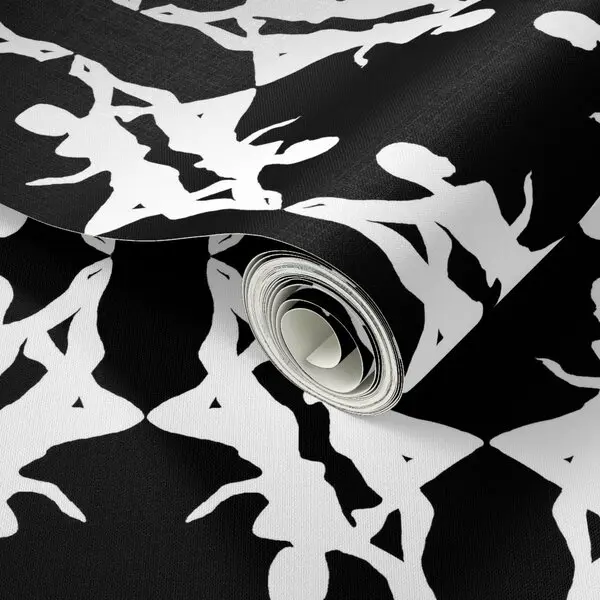 Spoonflower Damask Black And White Nude Modern Custom Removable Wallpaper - Black,white,gray