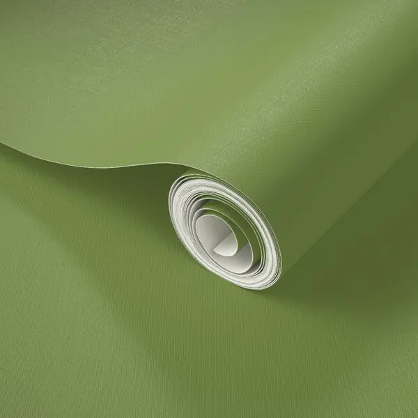 Spoonflower Apple Solid Color Medium Coriander Custom Pre-pasted Wallpaper - Green