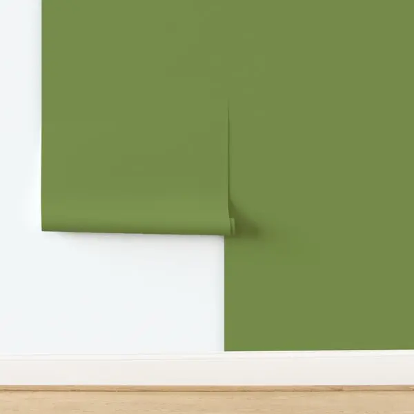 Spoonflower Apple Solid Color Medium Coriander Custom Pre-pasted Wallpaper - Green