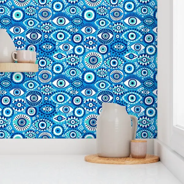 Spoonflower Eye Eyes Myth Evil Greece Custom Pre-pasted Wallpaper