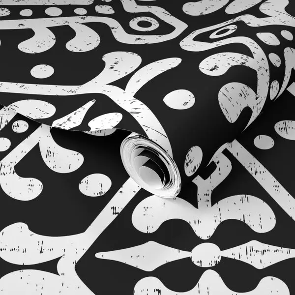 Spoonflower Mod Cloth Geometric Ethnic Moroccan Block Tribal Custom Removable Wallpaper - Black,white,gray