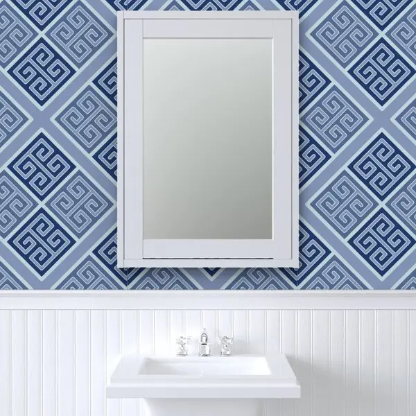 Spoonflower Geometric Greek Key Monochromatic Custom Pre-pasted Wallpaper