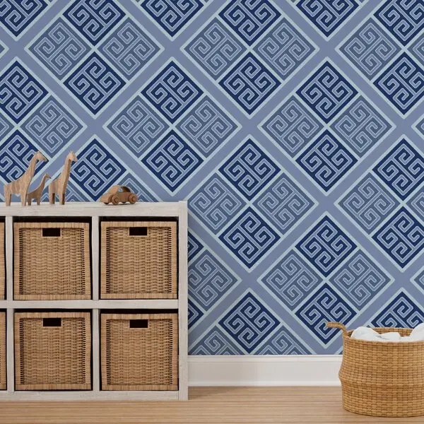 Spoonflower Geometric Greek Key Monochromatic Custom Pre-pasted Wallpaper