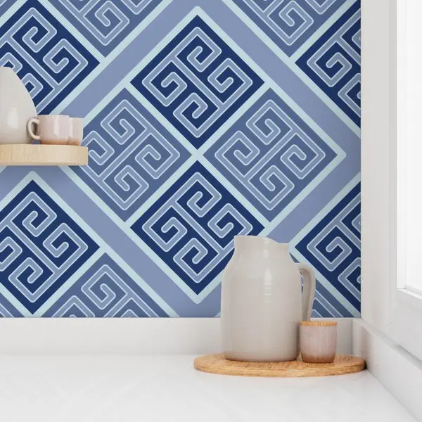 Spoonflower Geometric Greek Key Monochromatic Custom Pre-pasted Wallpaper