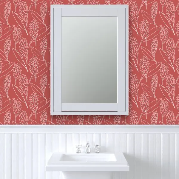 Spoonflower Tropical Hawaii Hawaiian Ginger Flowers Custom Pre-pasted Wallpaper