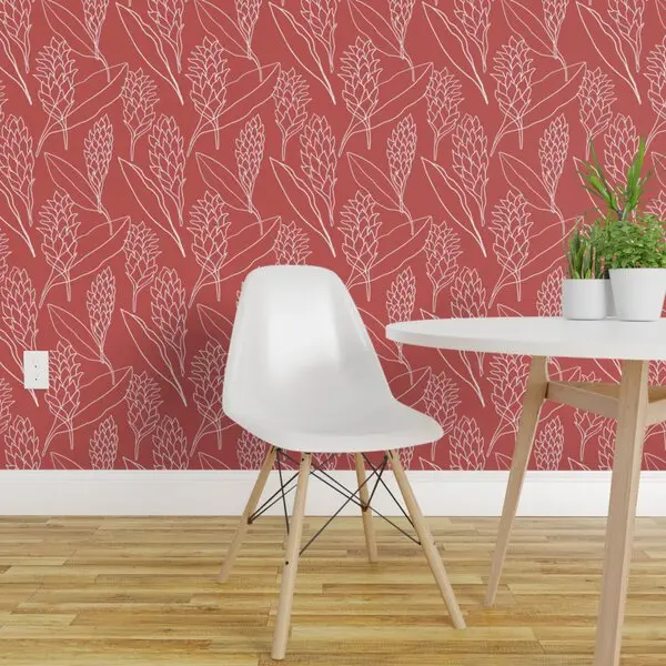 Spoonflower Tropical Hawaii Hawaiian Ginger Flowers Custom Pre-pasted Wallpaper