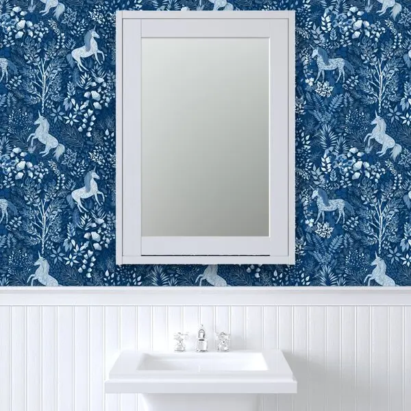 Spoonflower Unicorns Woods Medium Scale Unicorn Forest Plants 100% Natural Sisal Grasscloth Wallcovering