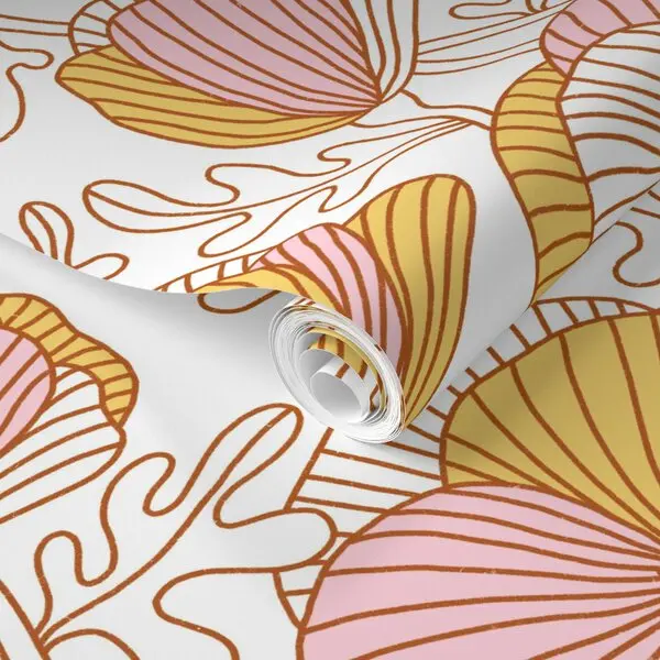 Spoonflower Flowers Floral Nature Modern Abstract Elegant Custom Removable Wallpaper - Pink,orange,gray