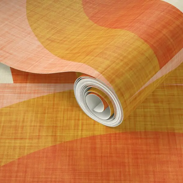 Spoonflower New Mid Mod Rainbow Magic Orange Custom Pre-pasted Wallpaper - Orange,beige,pink