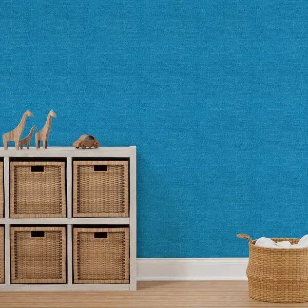 Spoonflower Coordinate Texture Mid Century Modern Solid Custom Pre-pasted Wallpaper - Blue