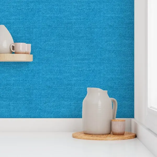 Spoonflower Coordinate Texture Mid Century Modern Solid Custom Pre-pasted Wallpaper - Blue