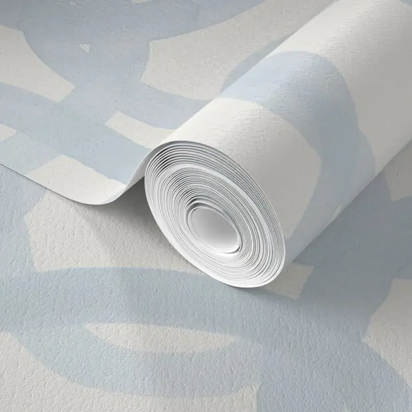 Spoonflower Circles Paint Light Blue Graphic Large Scale Custom Pre-pasted Wallpaper - Blue,beige,white