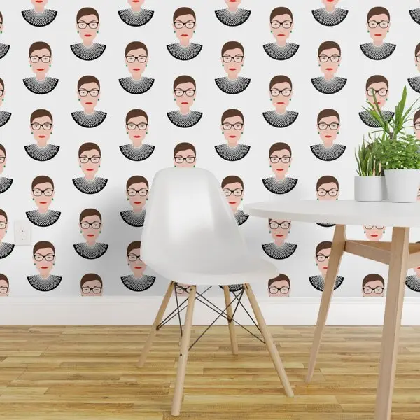 Spoonflower Feminist Rbg Justice Activist Empowered Role Model Custom Pre-pasted Wallpaper - Pink,gray