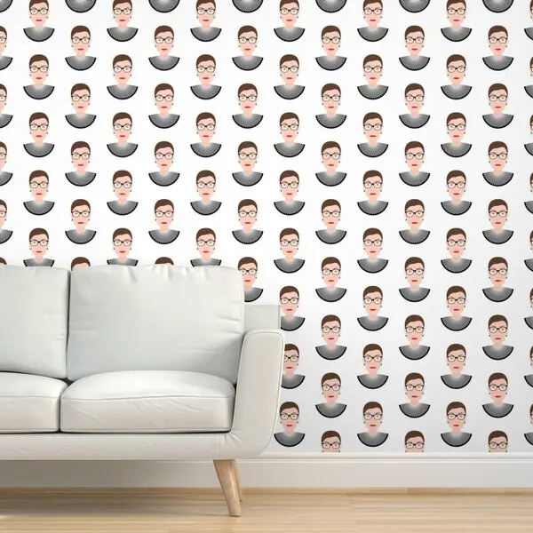 Spoonflower Feminist Rbg Justice Activist Empowered Role Model Custom Pre-pasted Wallpaper - Pink,gray