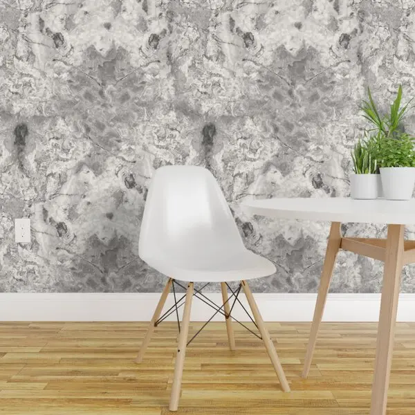 Spoonflower Geology Abstract Texture Ocean Sea Water Carrara Custom Pre-pasted Wallpaper - Gray,white