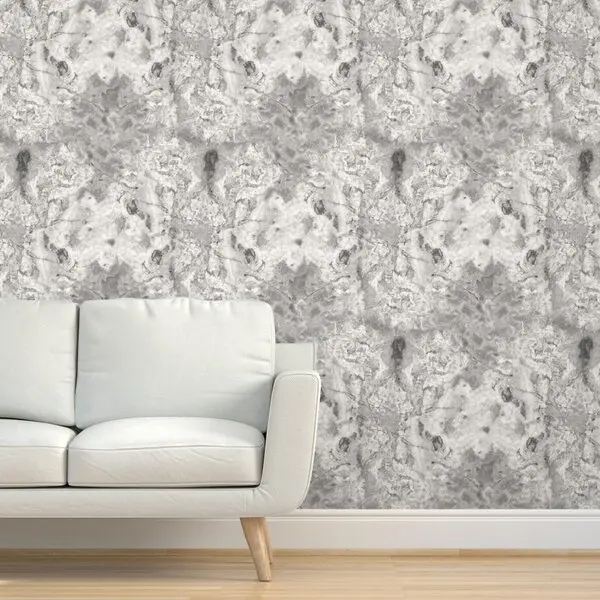 Spoonflower Geology Abstract Texture Ocean Sea Water Carrara Custom Pre-pasted Wallpaper - Gray,white