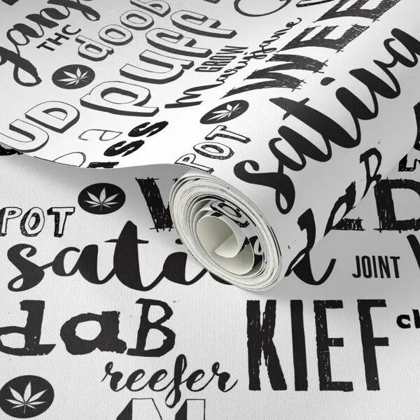 Spoonflower Collage Marijuana Cannabis Fonts Nugs Custom Removable Wallpaper - Black,white,gray