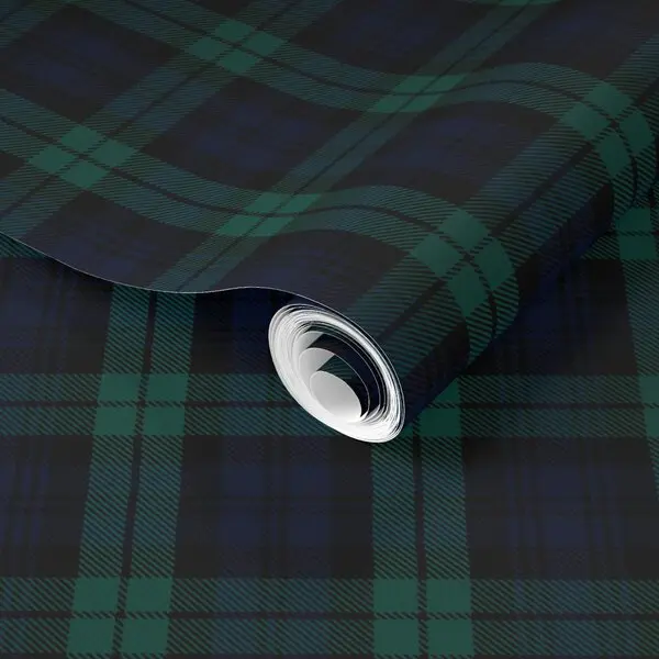 Spoonflower Campbell Tartan Clan Custom Pre-pasted Wallpaper - Black,teal,blue