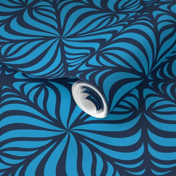 Spoonflower Floral Nature Abstract Pattern Illustration Custom Pre-pasted Wallpaper - Blue