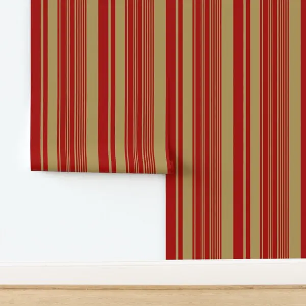 Spoonflower Red Gold Stripes Coordinate Nfl Team Colors Custom Pre-pasted Wallpaper