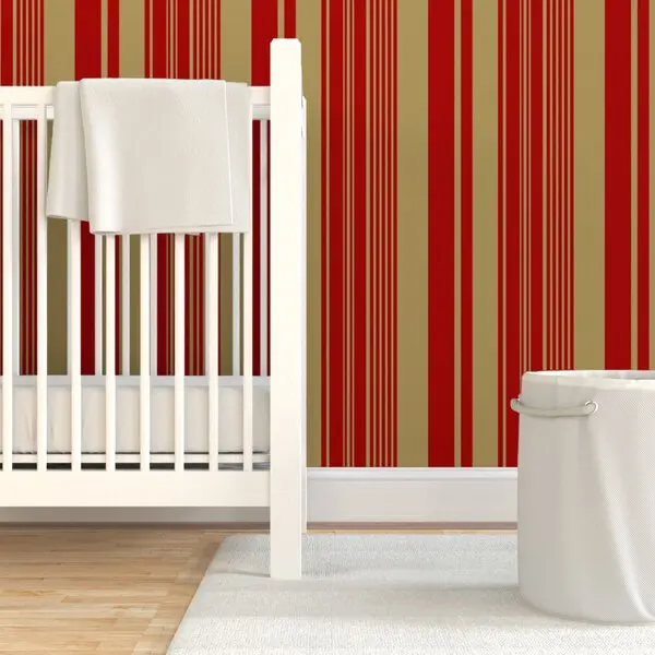 Spoonflower Red Gold Stripes Coordinate Nfl Team Colors Custom Pre-pasted Wallpaper