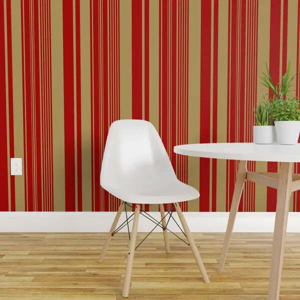 Spoonflower Red Gold Stripes Coordinate Nfl Team Colors Custom Pre-pasted Wallpaper