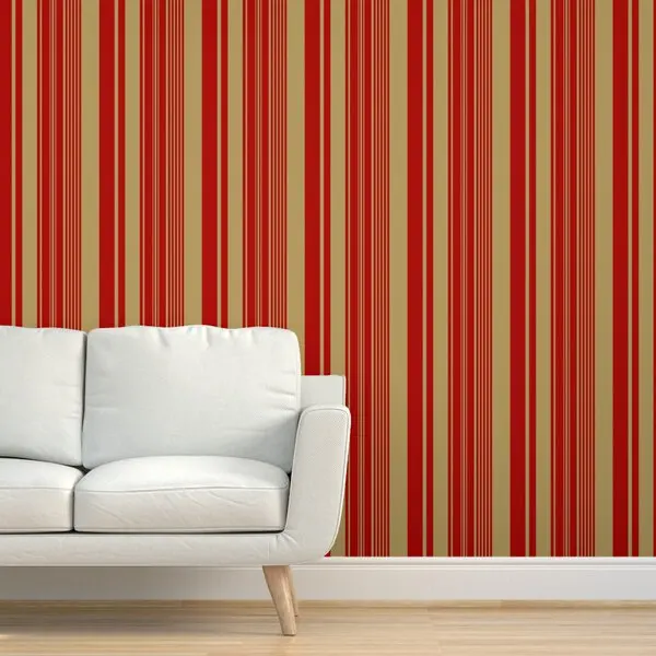 Spoonflower Red Gold Stripes Coordinate Nfl Team Colors Custom Pre-pasted Wallpaper