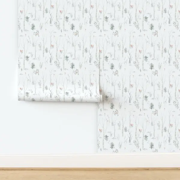 Spoonflower Scandinavian Forest White Custom Pre-pasted Wallpaper