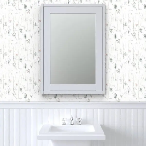 Spoonflower Scandinavian Forest White Custom Pre-pasted Wallpaper