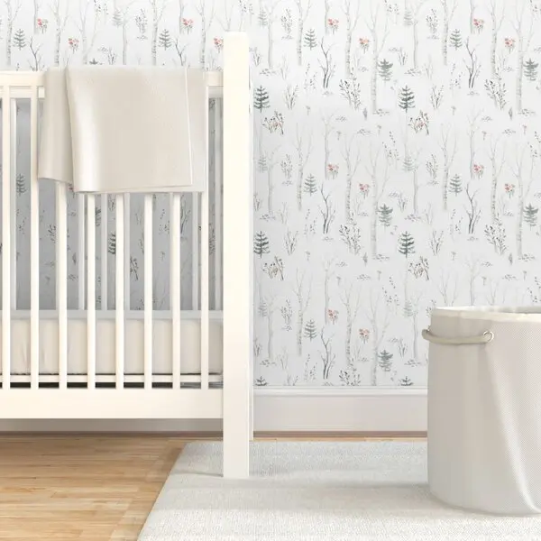 Spoonflower Scandinavian Forest White Custom Pre-pasted Wallpaper