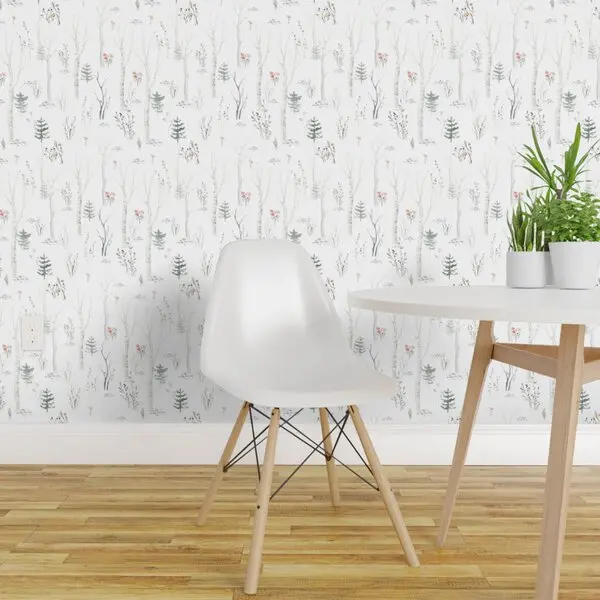 Spoonflower Scandinavian Forest White Custom Pre-pasted Wallpaper