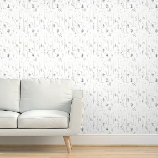 Spoonflower Scandinavian Forest White Custom Pre-pasted Wallpaper