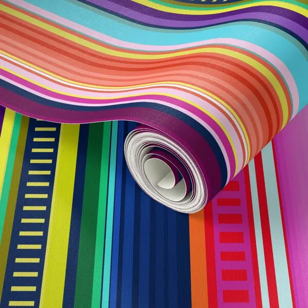 Spoonflower Serape Multicolor Mexican Stripe Colorful Custom Removable Wallpaper - Rainbow