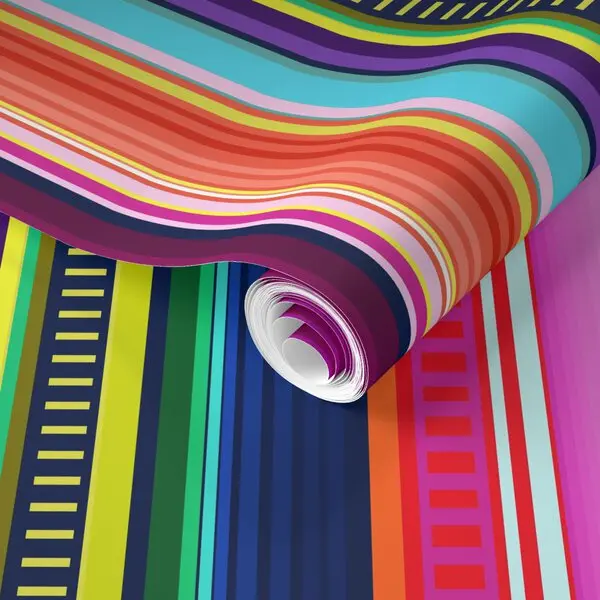 Spoonflower Serape Multicolor Mexican Stripe Colorful Custom Removable Wallpaper - Rainbow