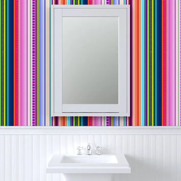 Spoonflower Serape Multicolor Mexican Stripe Colorful Custom Removable Wallpaper