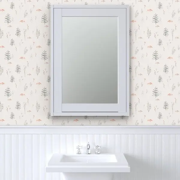 Spoonflower Scandinavian Woodland Cream Custom Pre-pasted Wallpaper - White,gray